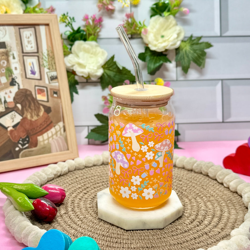 Enchanted Mushroom Forest Ophelia Glass Sipper - with UV DTF sticker ...