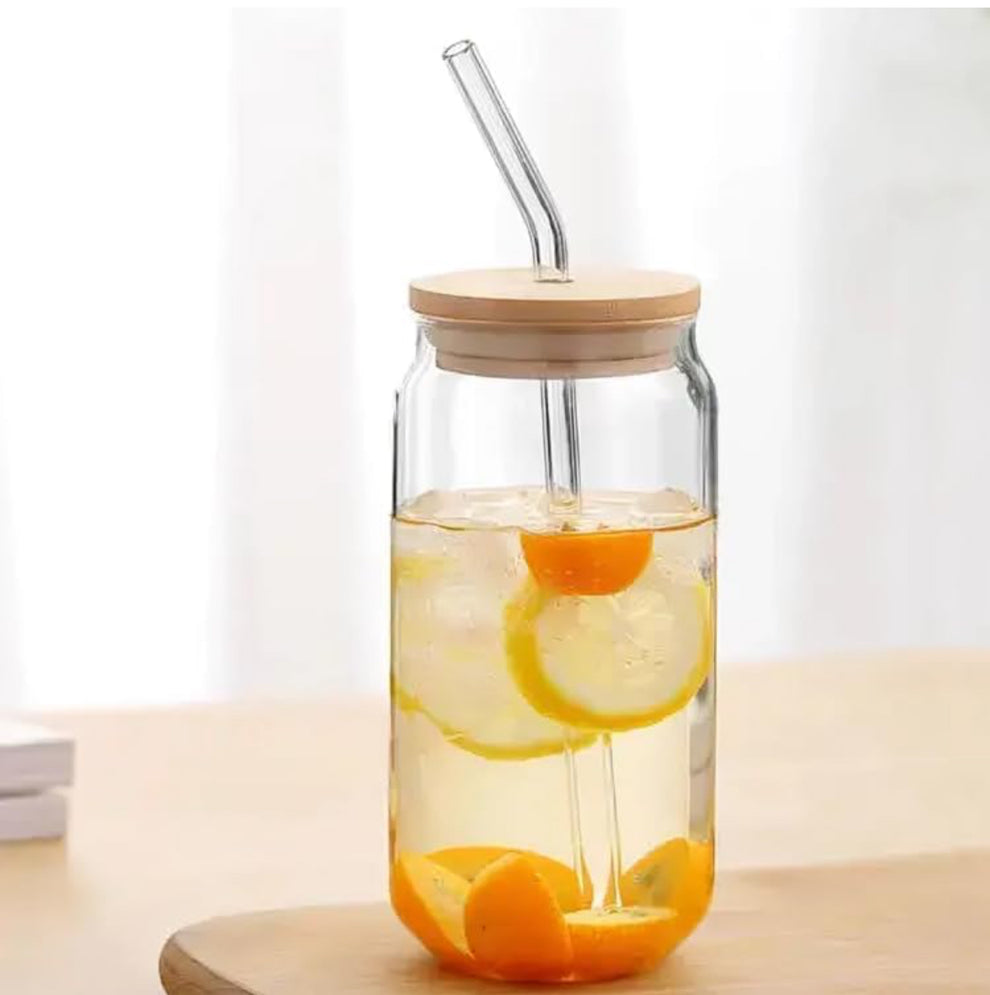 Ophelia Straight Glass Sipper with Bamboo Lid and Glass Straw ...